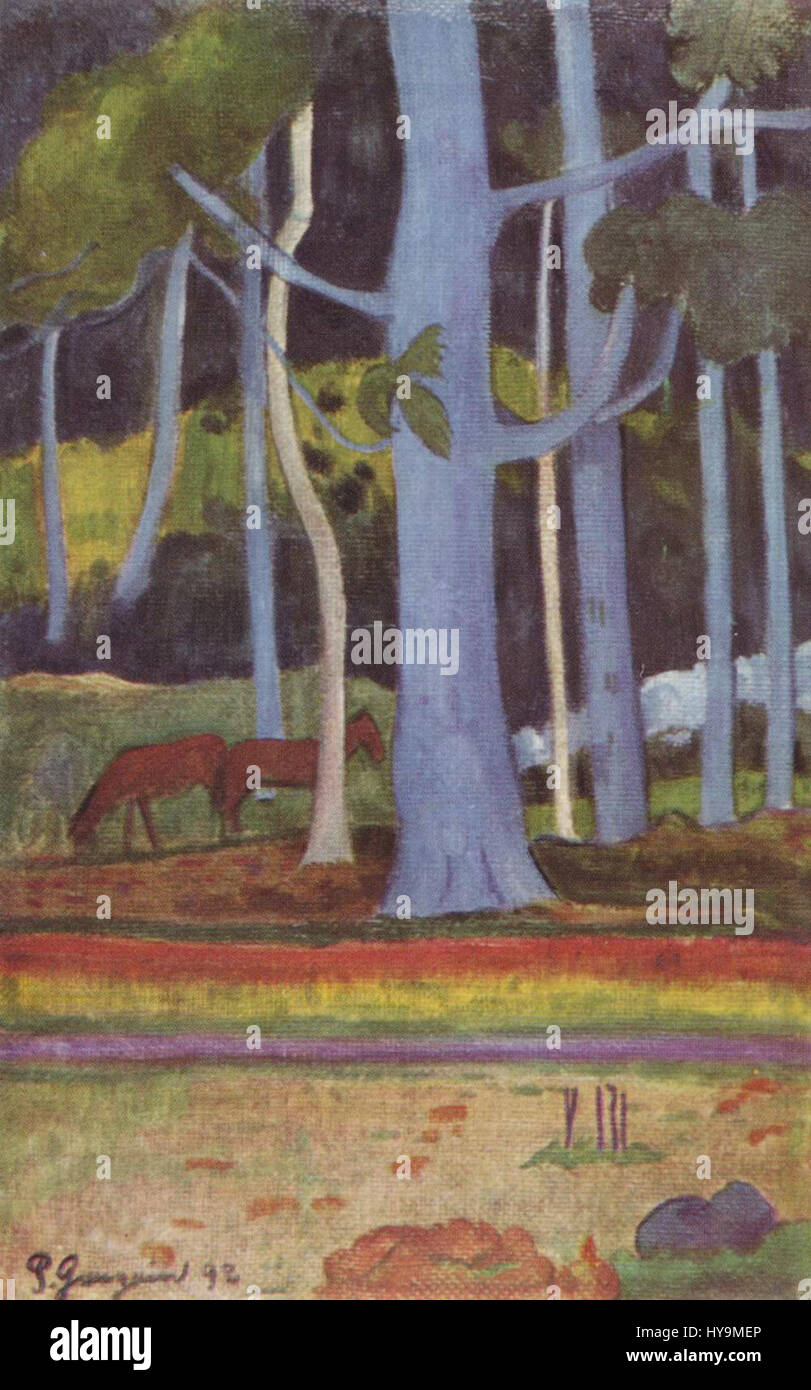 This piece by Paul Gauguin reflects his post-impressionist style ...