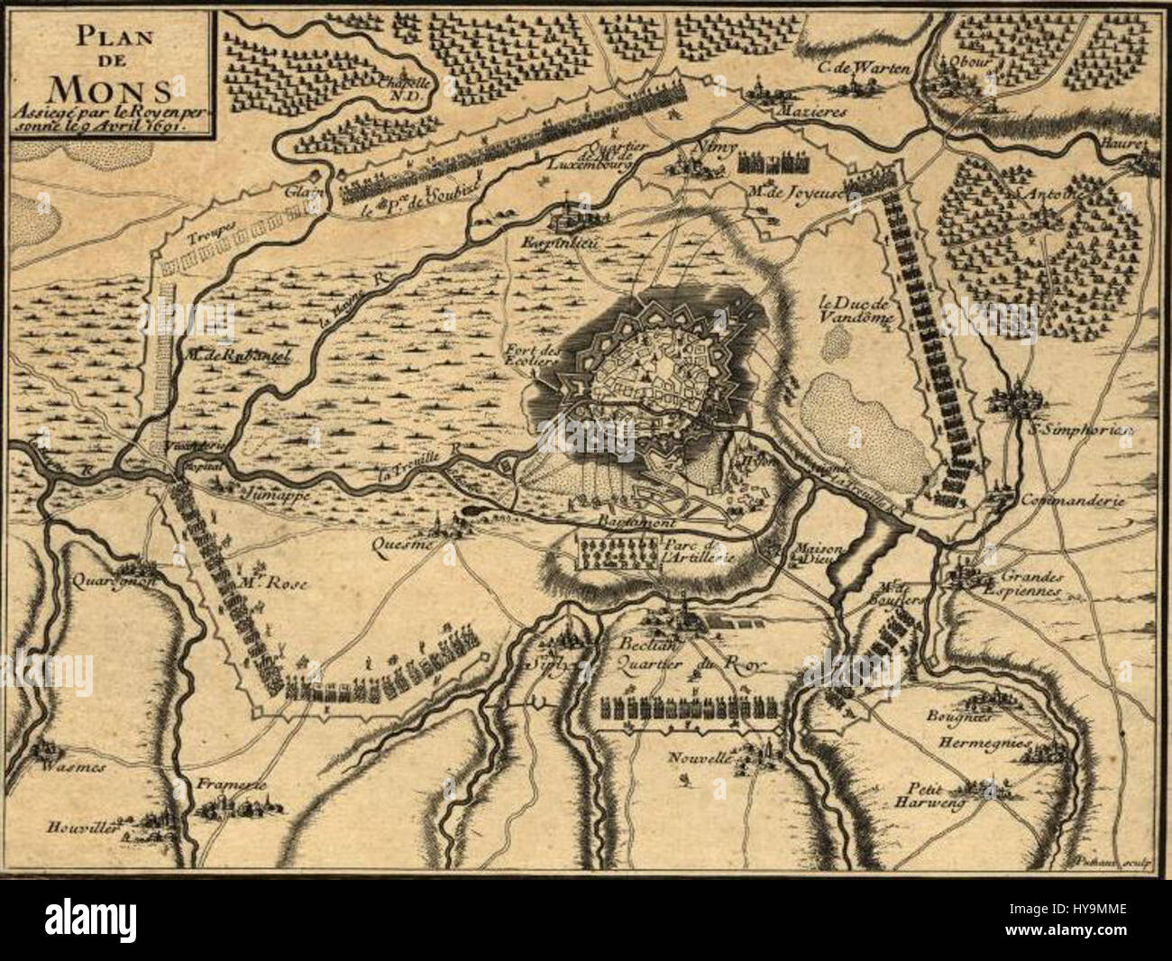 Map of the siege of mons hi-res stock photography and images - Alamy