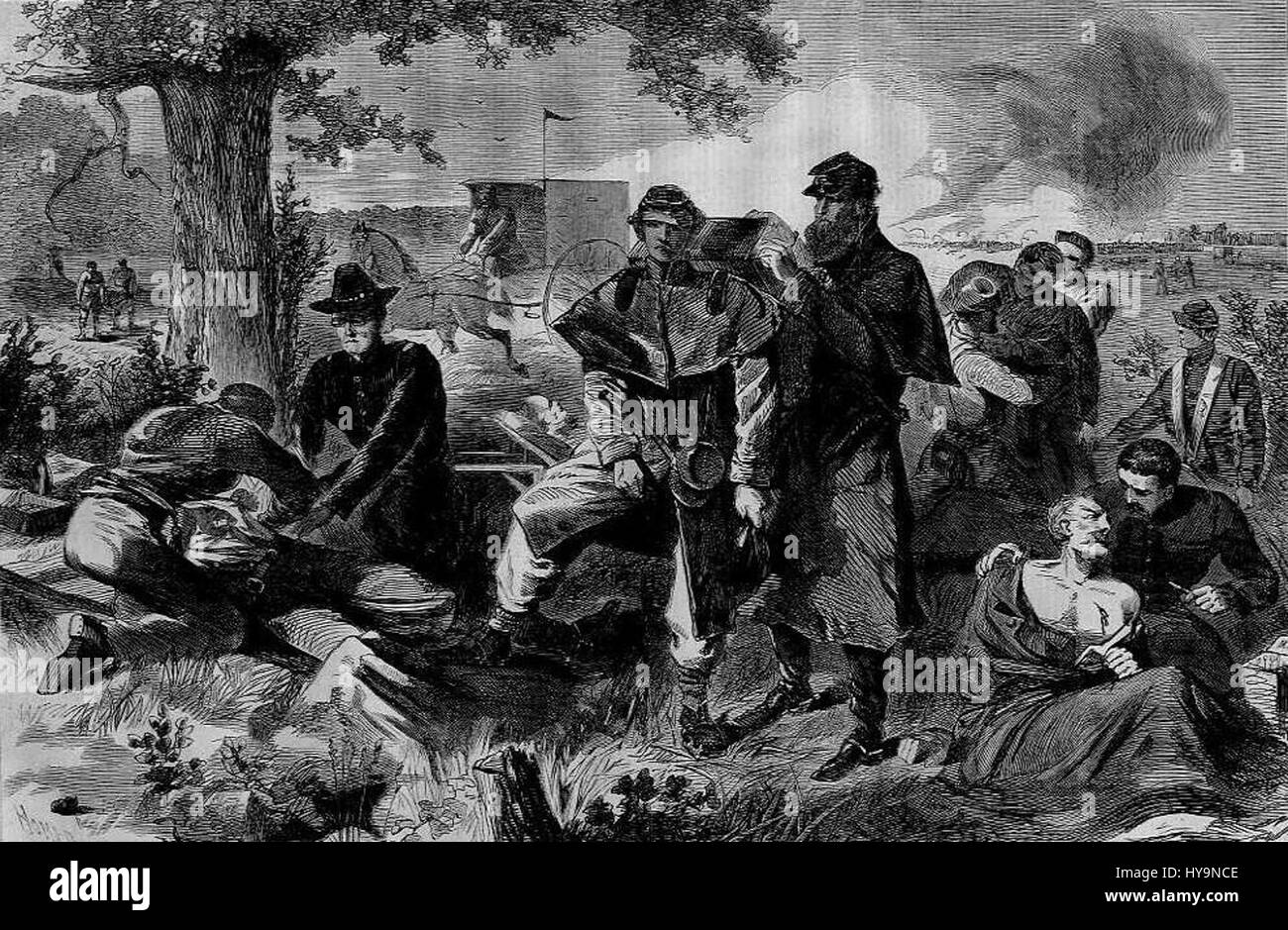 This historical artwork illustrates a surgeon performing medical duties ...