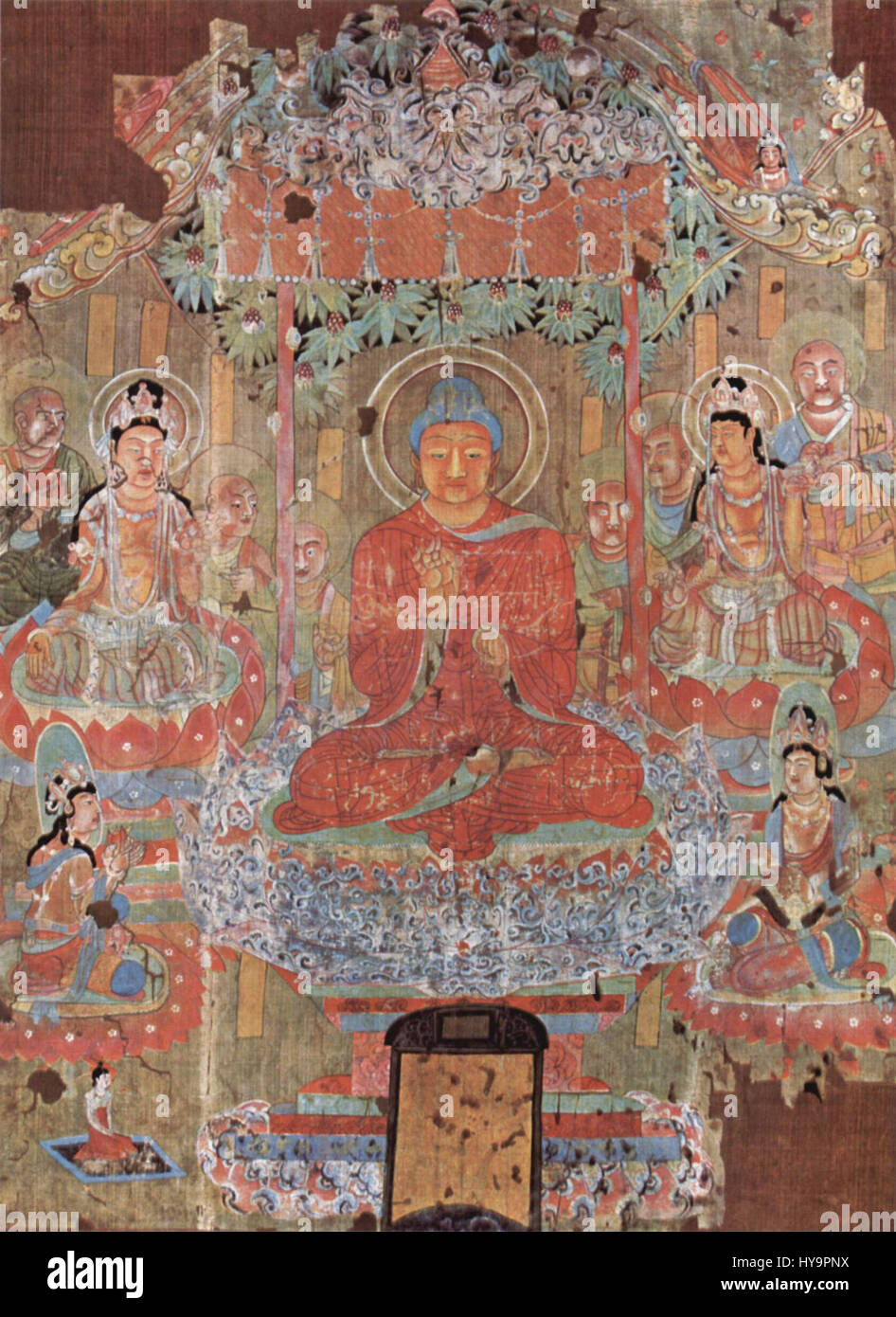 8th-century Chinese painting depicting figures in a landscape ...