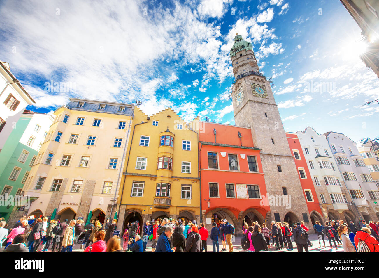 INNSBRUCK, AUSTRIA - March 11, 2017 - People in Innsbruck city center ...