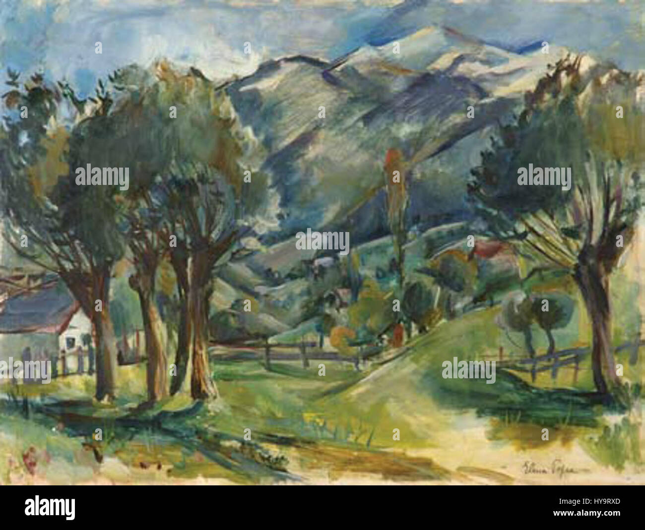 Elena Popea's 'Peisaj din Bucegi' depicts a serene landscape of the ...