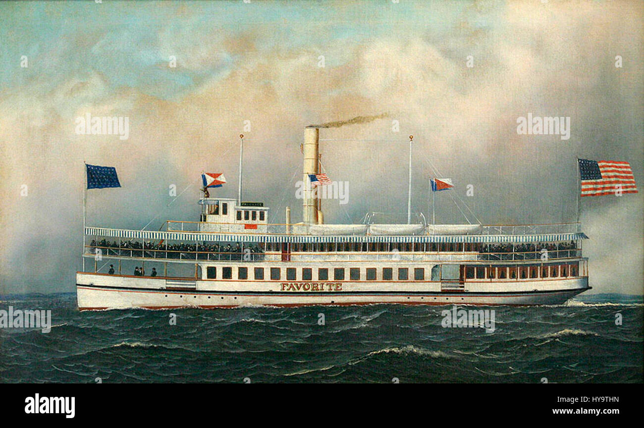 The 'Favorite' was a steamboat active in the 19th century. The artwork ...