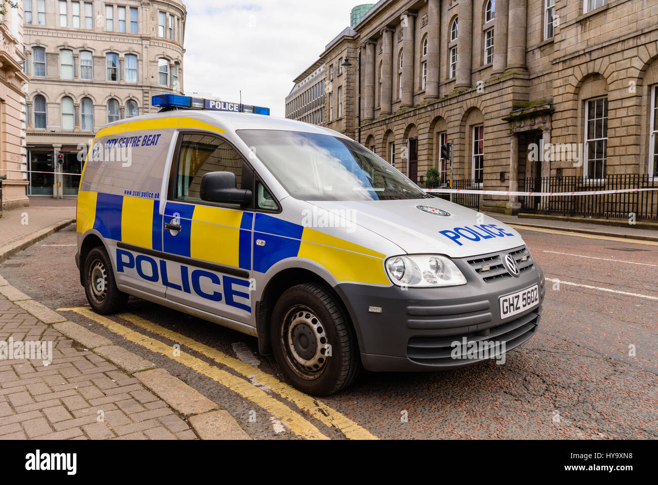Irish city street scene with police car hi-res stock photography and ...