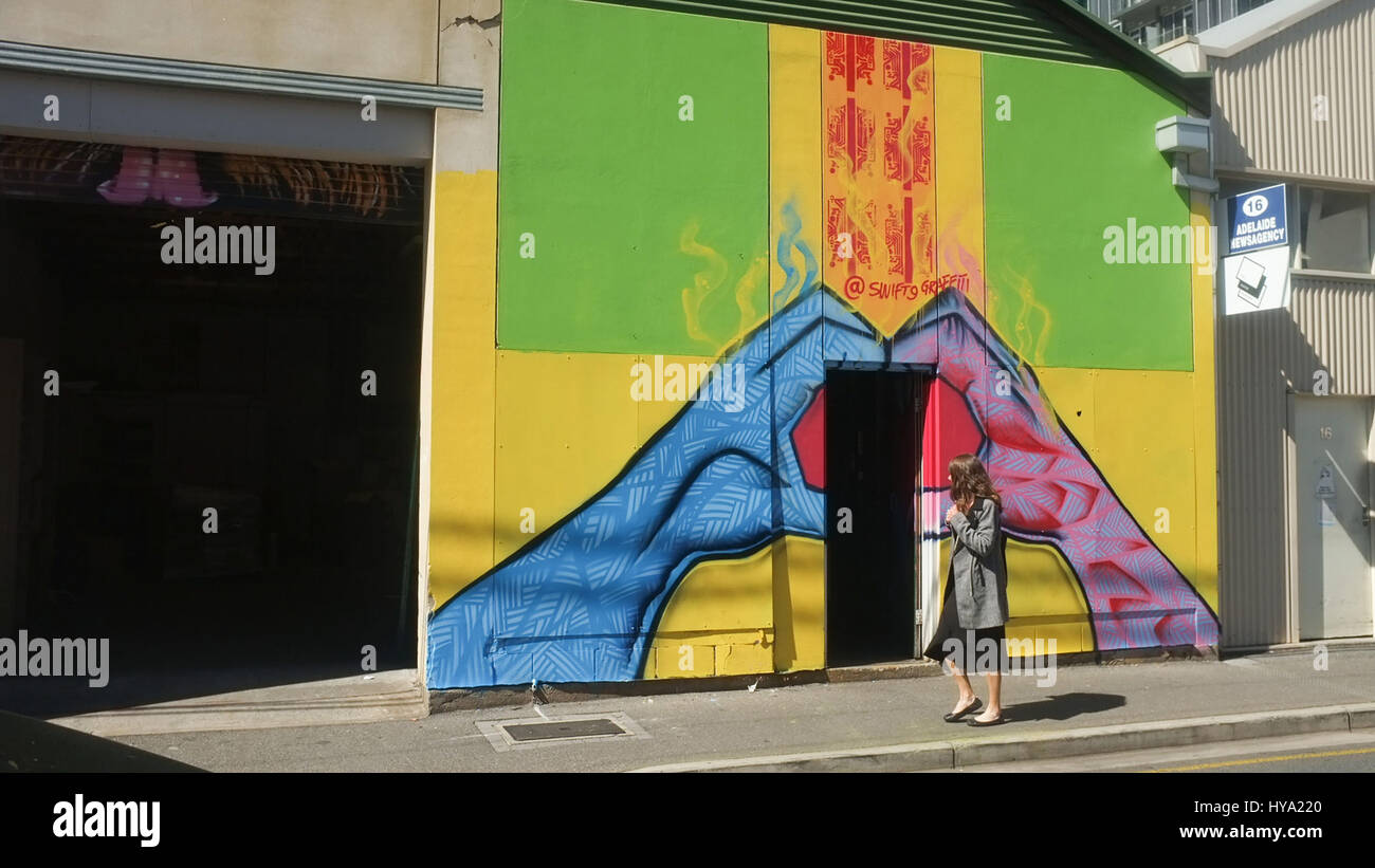 Adelaide, Australia. 3rd Apr, 2017. Colourful art murals are showcased ...