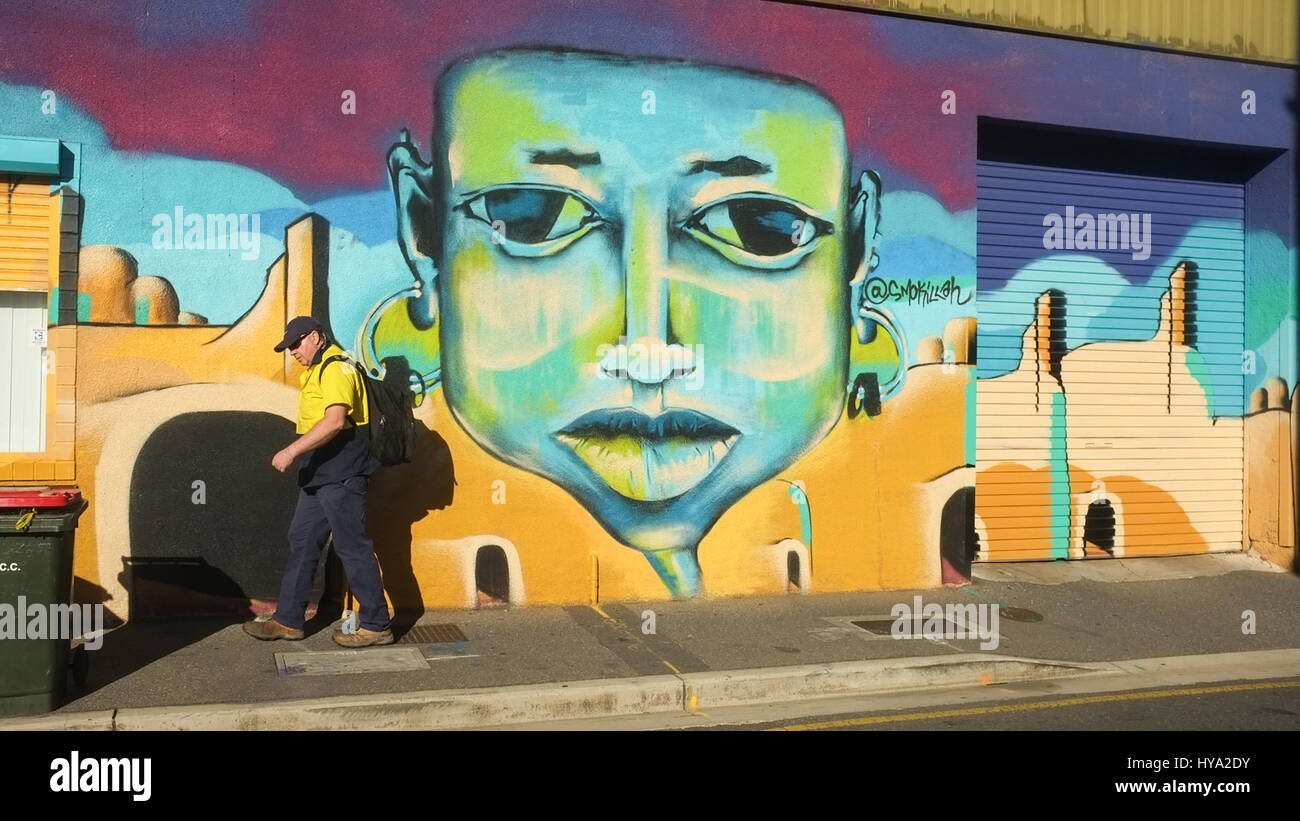 Adelaide, Australia. 3rd Apr, 2017. Colourful art murals are showcased ...