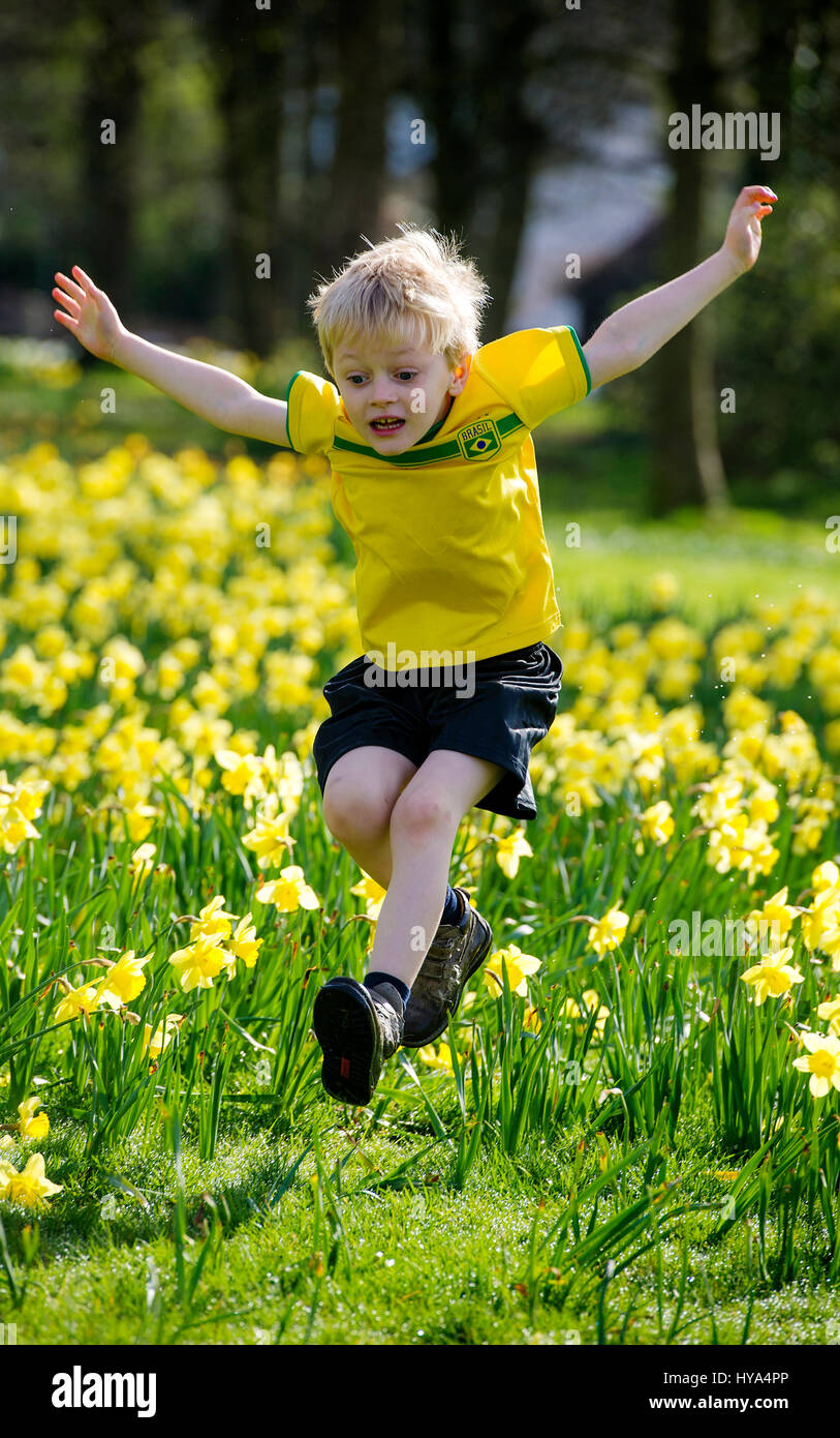 Worsley, UK. 3rd Apr, 2017. Springing into action under the warm April ...