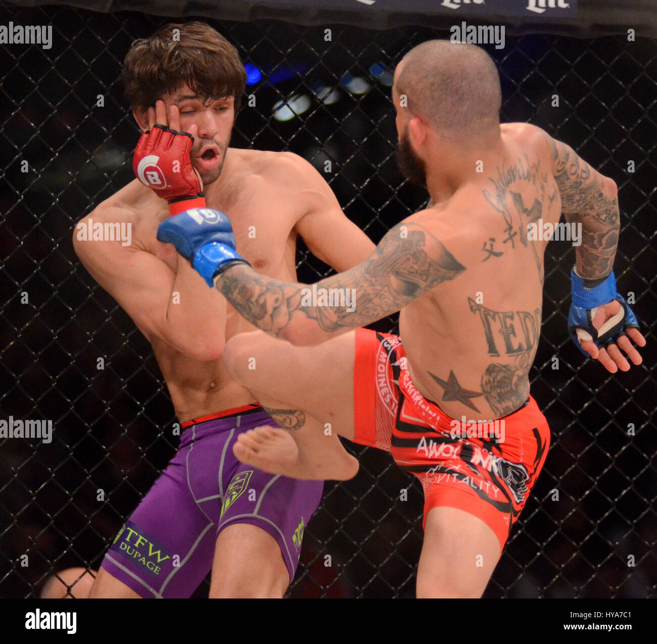 Rosemont, Illinois, USA. 31st Mar, 2017. Nate Williams (blue tape) and ...