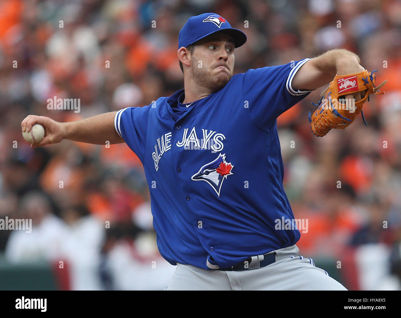Baltimore, Maryland, USA. 3rd April, 2017. Toronto Blue Jays pitcher ...