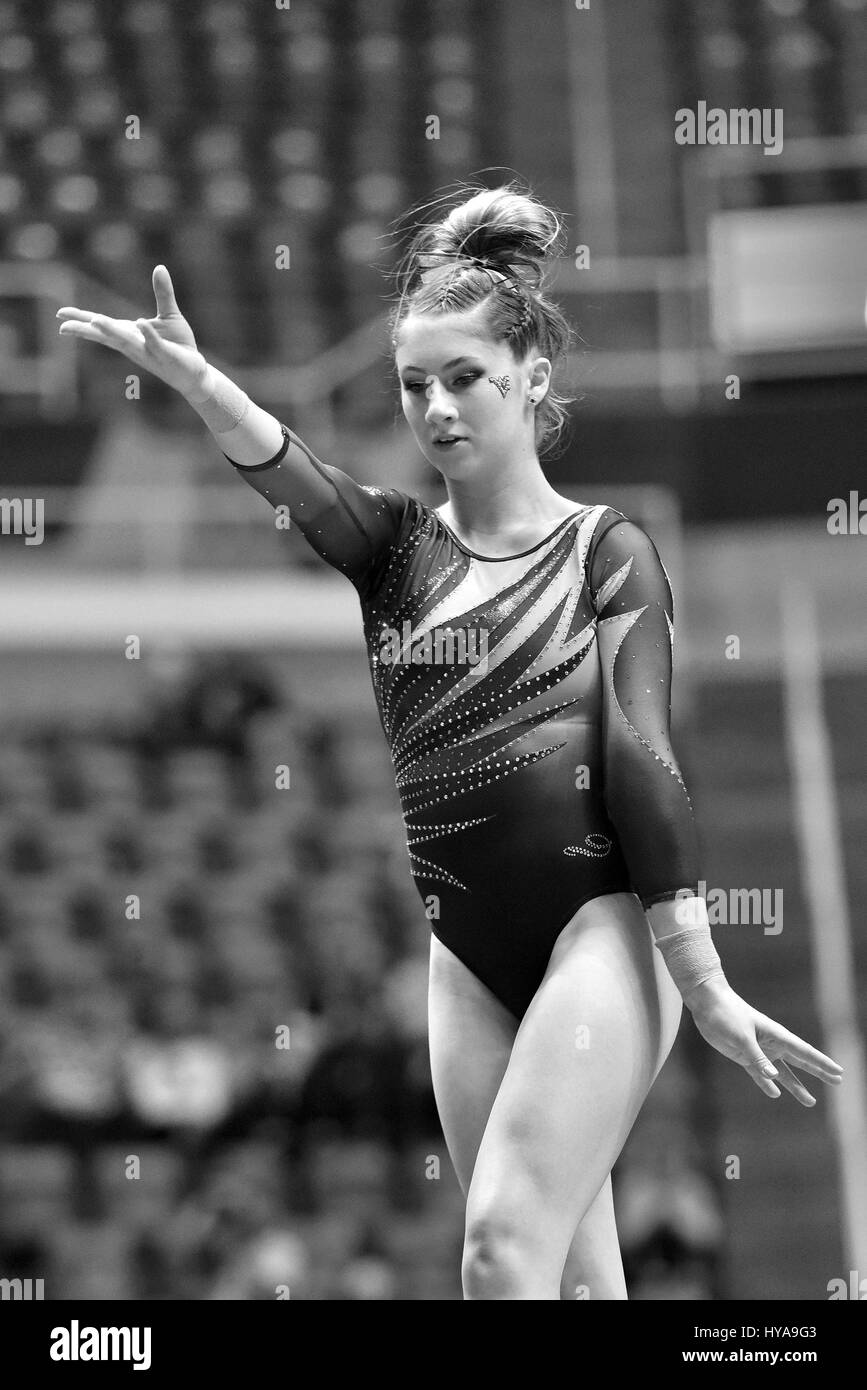 Morgantown, West Virginia, USA. 1st Apr, 2017. WVU gymnast ABBY KAUFMAN ...