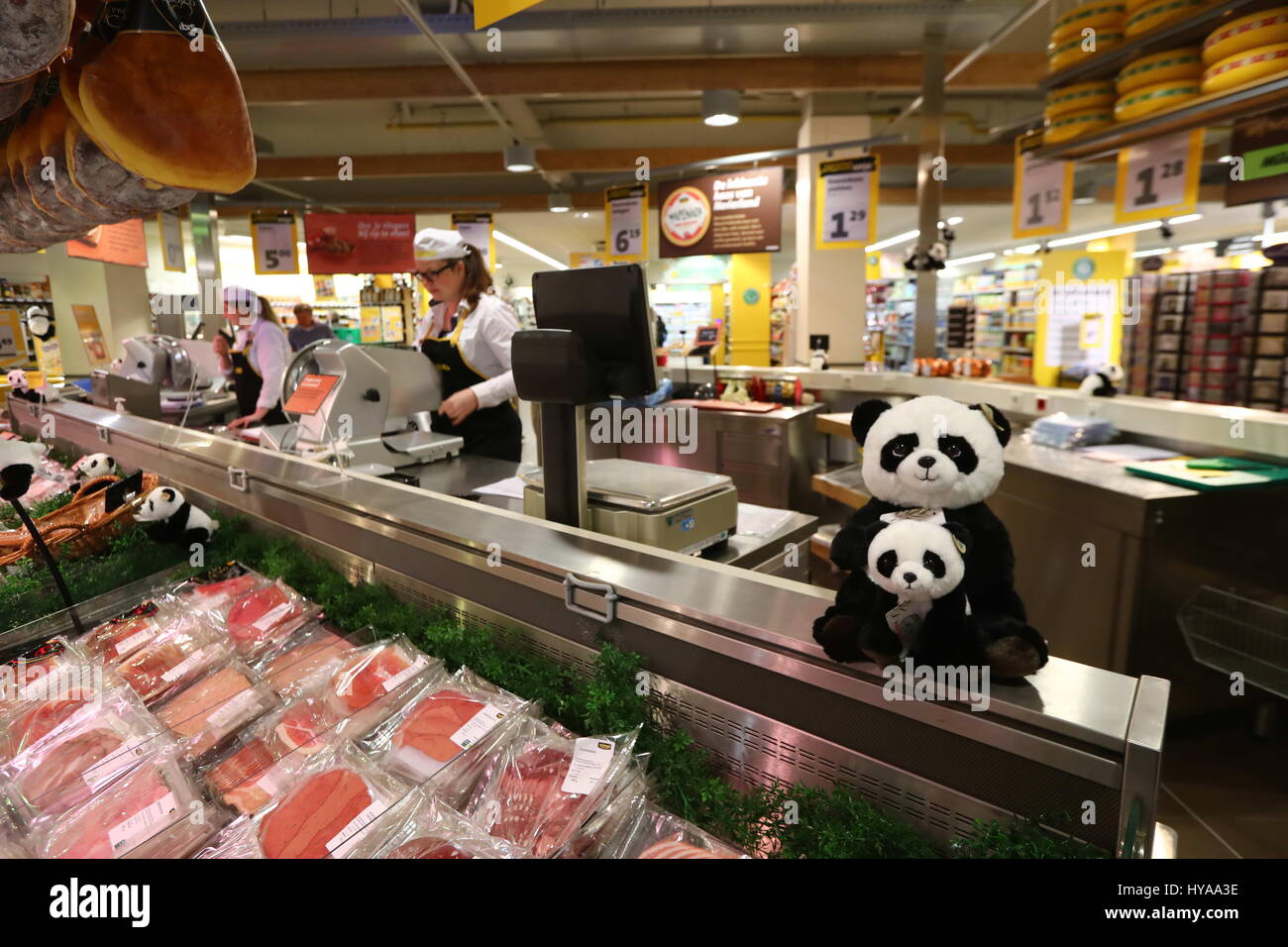 Rhenen, Netherlands. 5th Apr, 2017. Panda dolls are pictured in a ...
