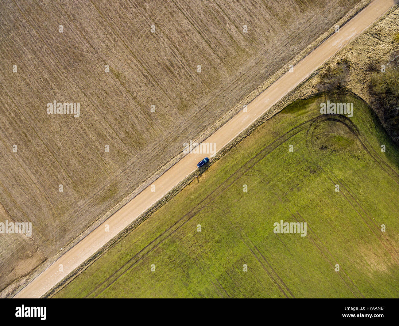 drone image. aerial view of rural area with freshly green fields ...