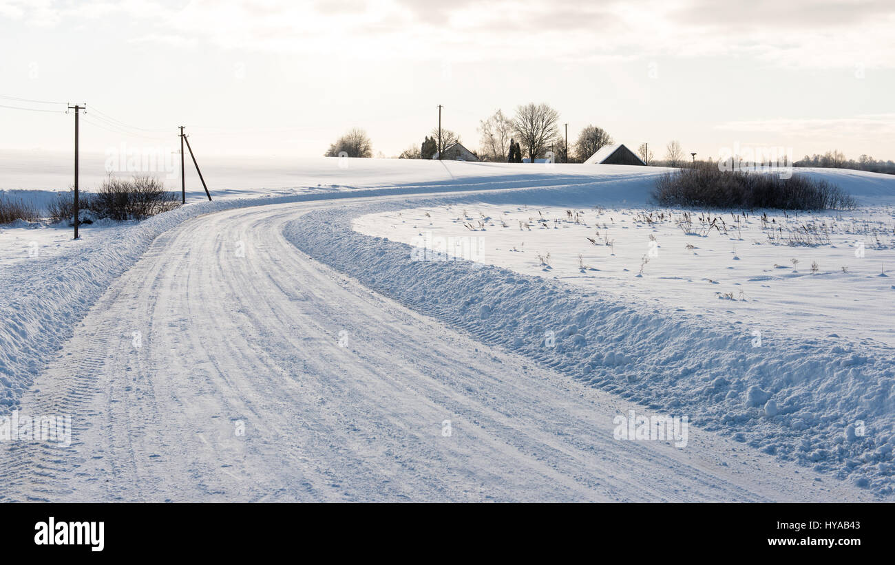 empty road in the countryside with trees in surrounding. perspective in ...