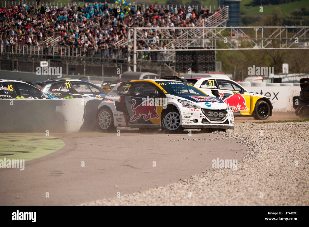 Montmeló, Spain. 02nd Apr, 2017. (Sequence) The Peugeot 208 World RX ...
