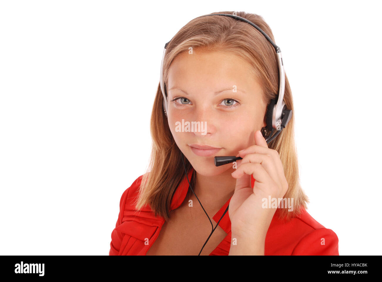 Beautiful customer service operator student girl with headset, isolated ...