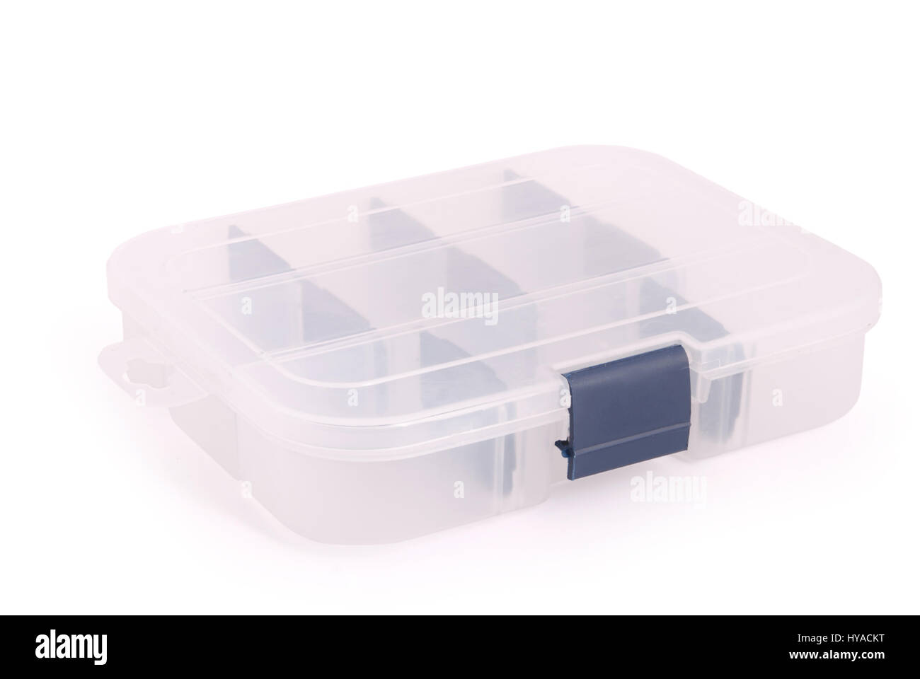 White plastic box for fishing tackle on an isolated white background ...