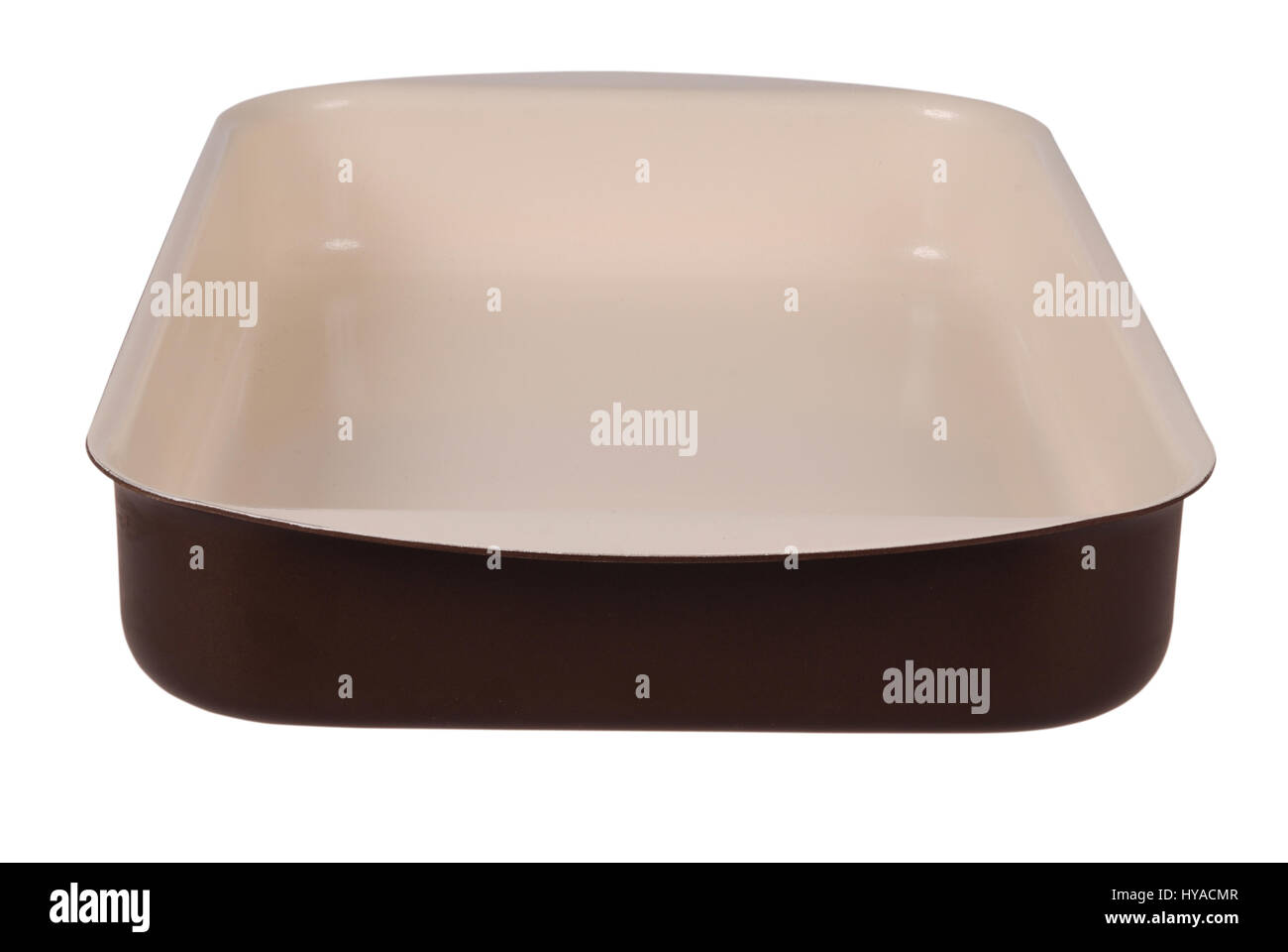 Empty brown ceramic rectangular baking dish isolated on white ...