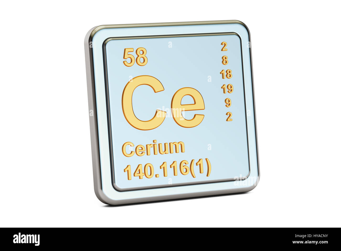 Cerium Ce, chemical element sign. 3D rendering isolated on white ...