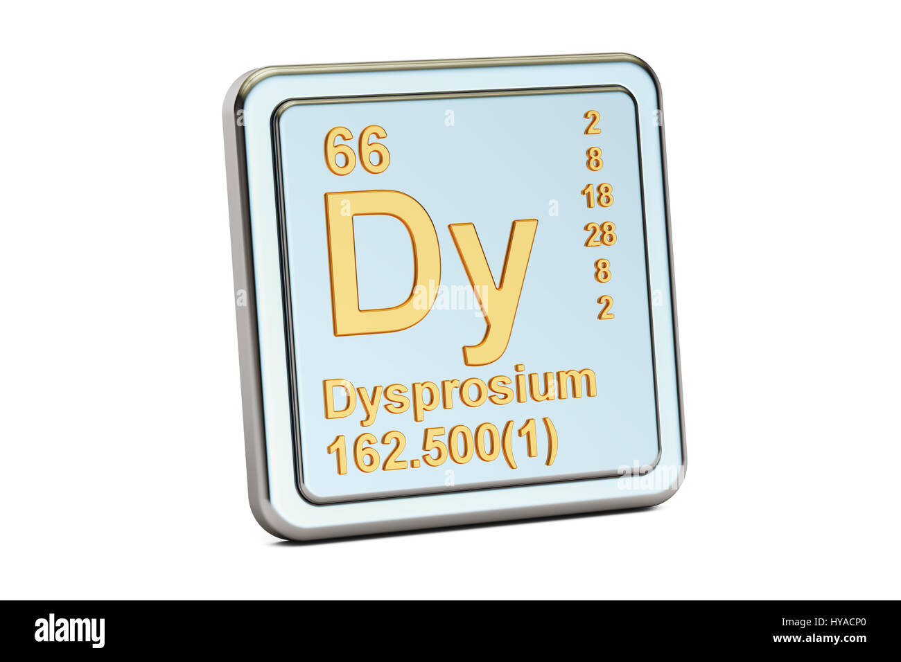Dysprosium Dy, chemical element sign. 3D rendering isolated on white ...
