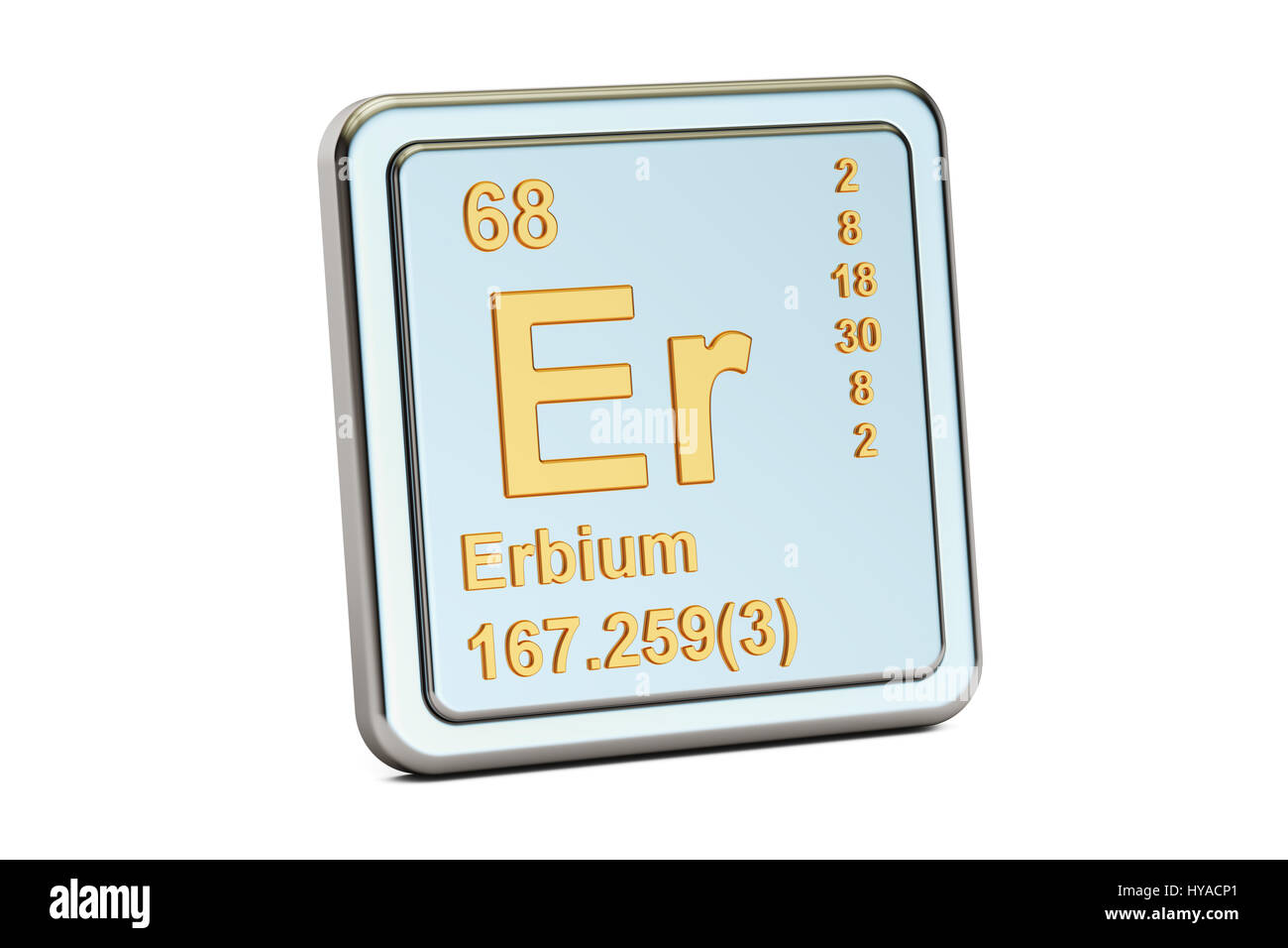 Erbium Er, chemical element sign. 3D rendering isolated on white ...