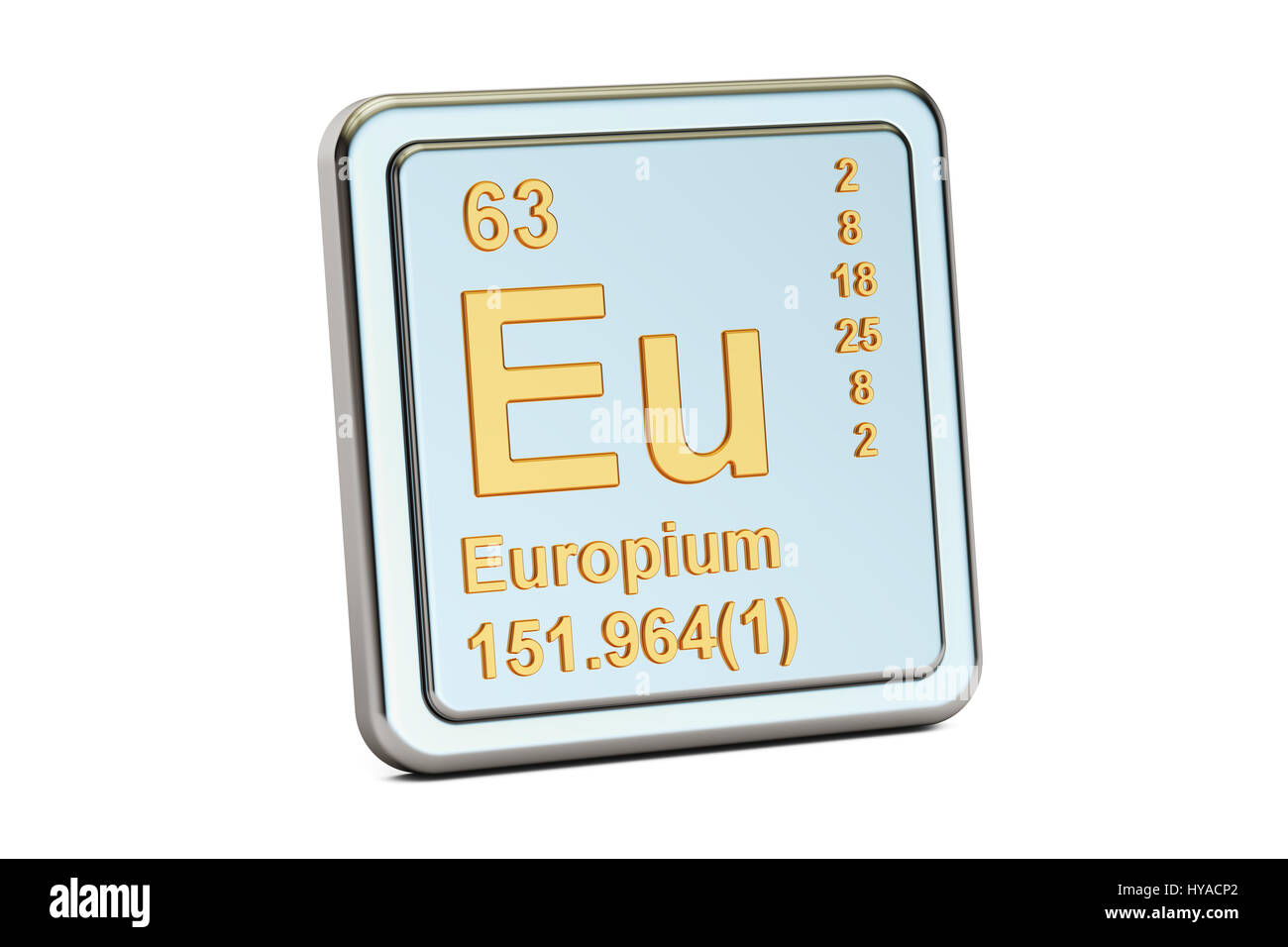 Europium Eu, chemical element sign. 3D rendering isolated on white ...