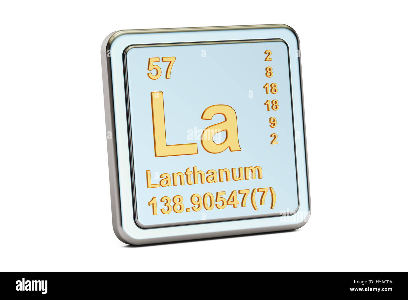 Lanthanum La, chemical element sign. 3D rendering isolated on white ...