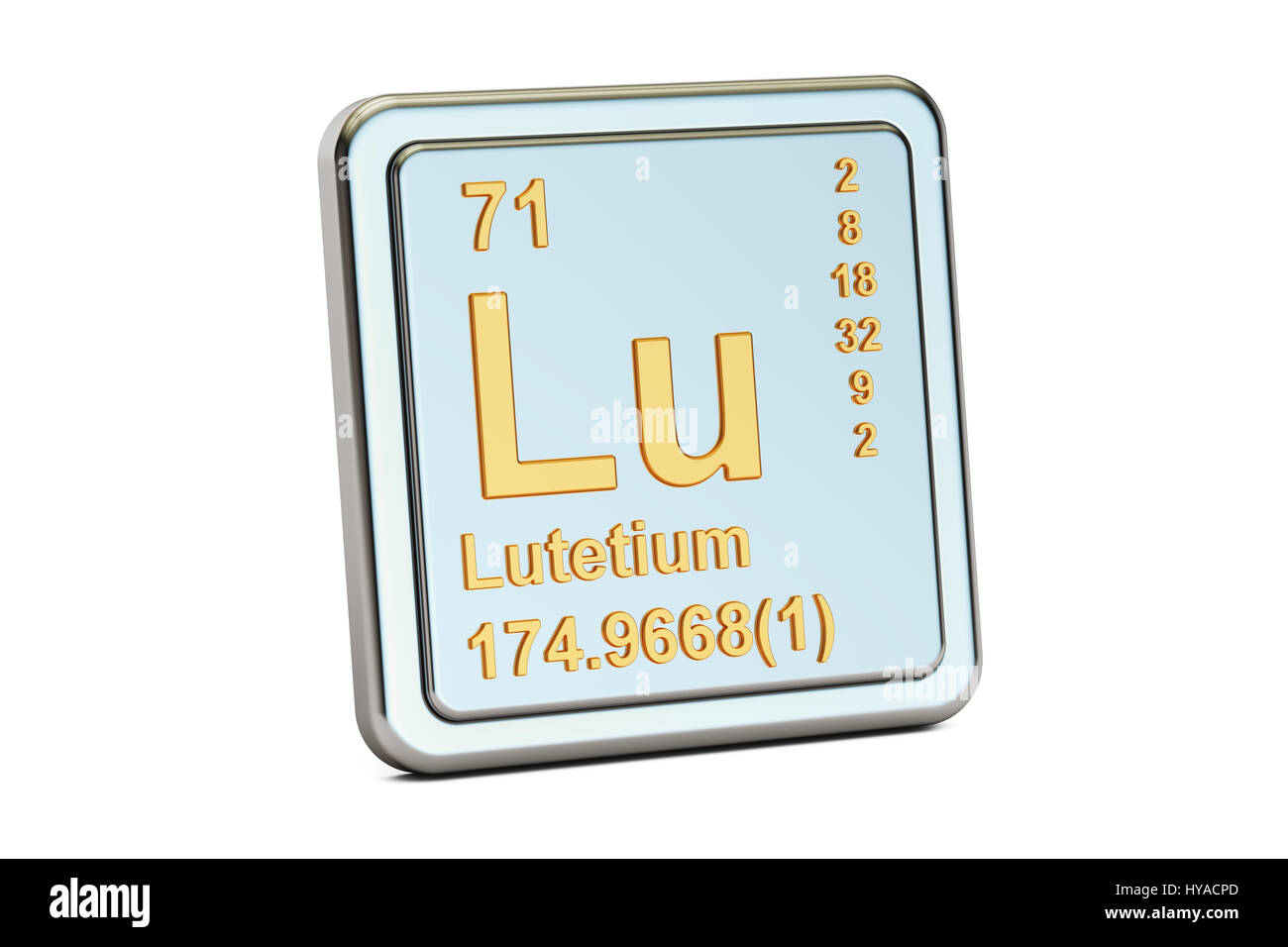Lutetium Lu, chemical element sign. 3D rendering isolated on white ...