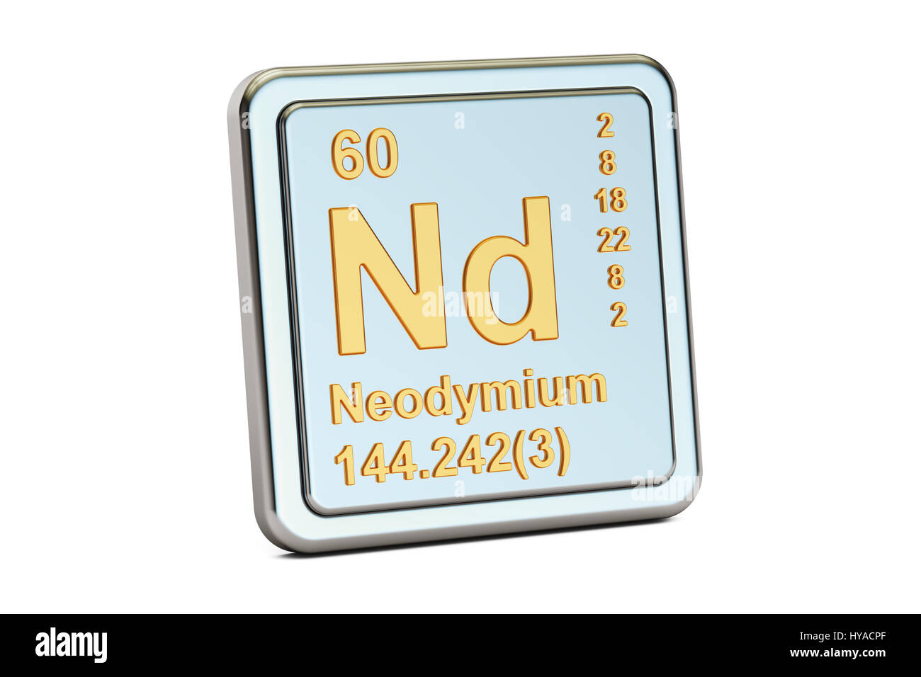 Neodymium Nd, chemical element sign. 3D rendering isolated on white ...