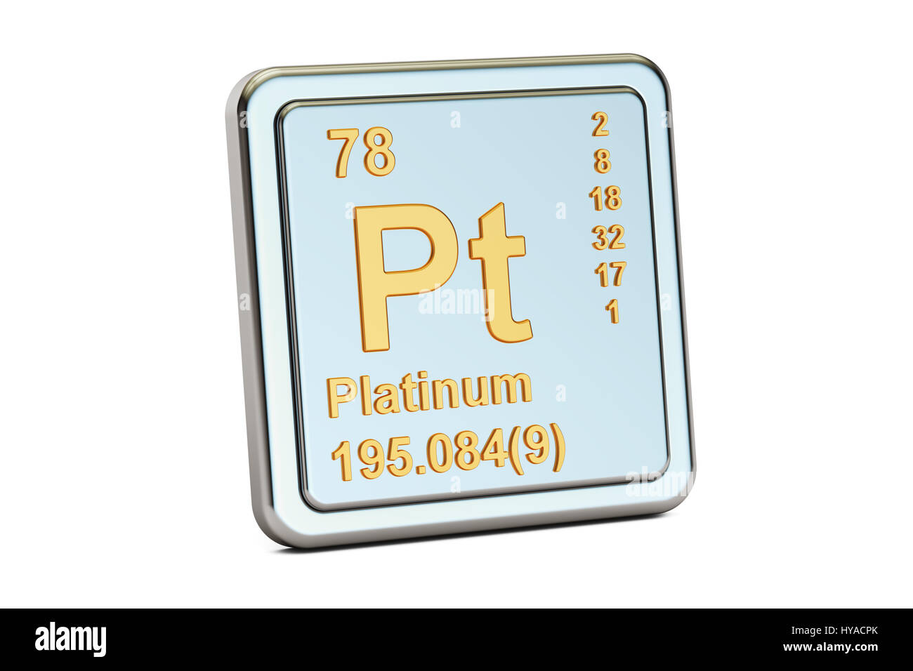 Platinum Pt, chemical element sign. 3D rendering isolated on white ...