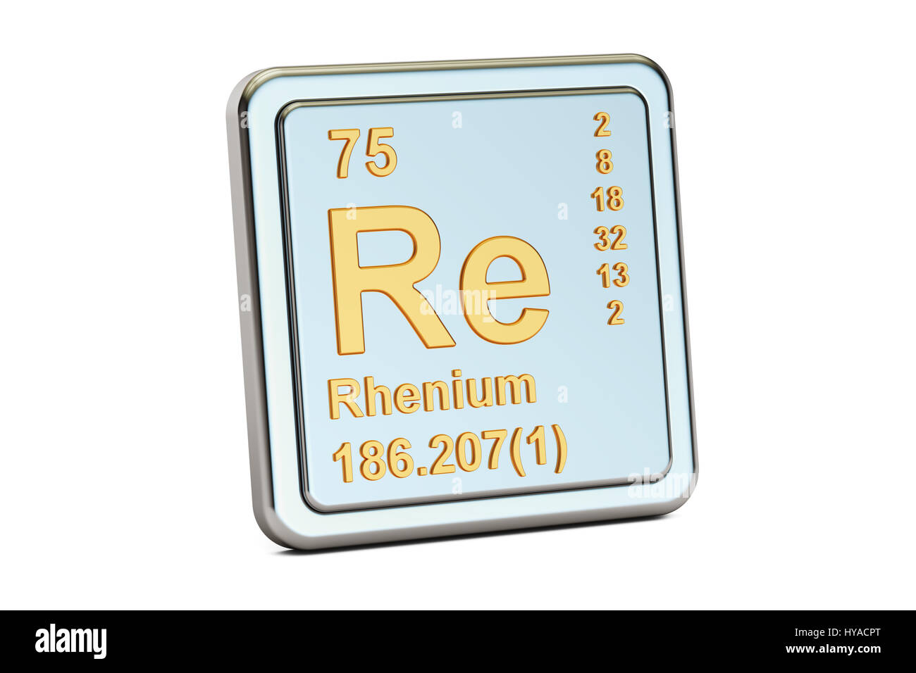 Rhenium Re, chemical element sign. 3D rendering isolated on white ...