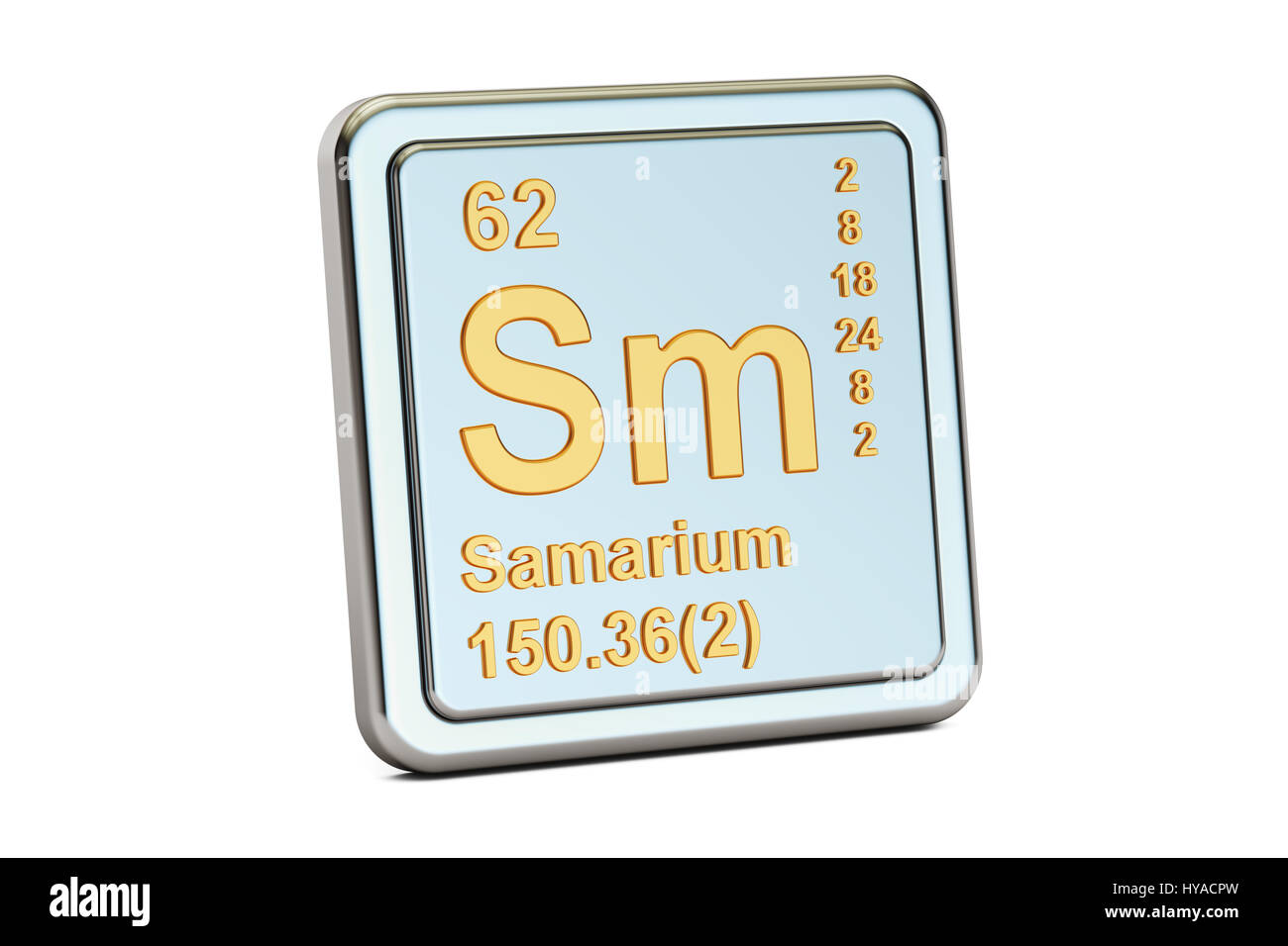 Samarium Sm, chemical element sign. 3D rendering isolated on white ...