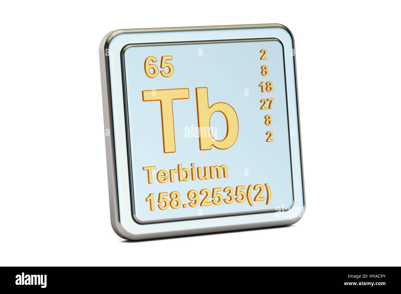 Terbium Tb, chemical element sign. 3D rendering isolated on white ...