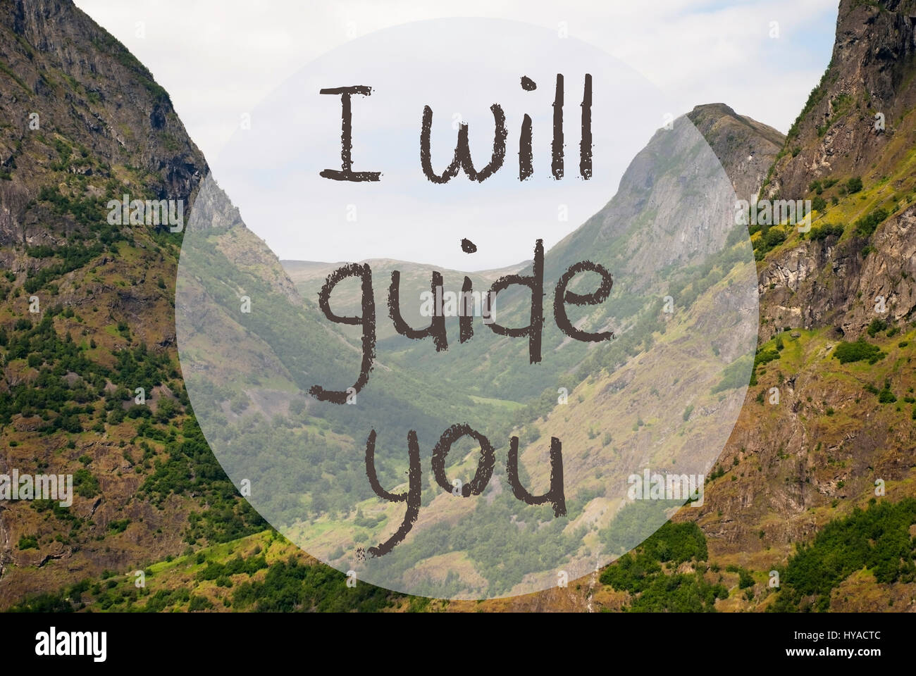 Valley And Mountain, Norway, Text I Will Guide You Stock Photo - Alamy