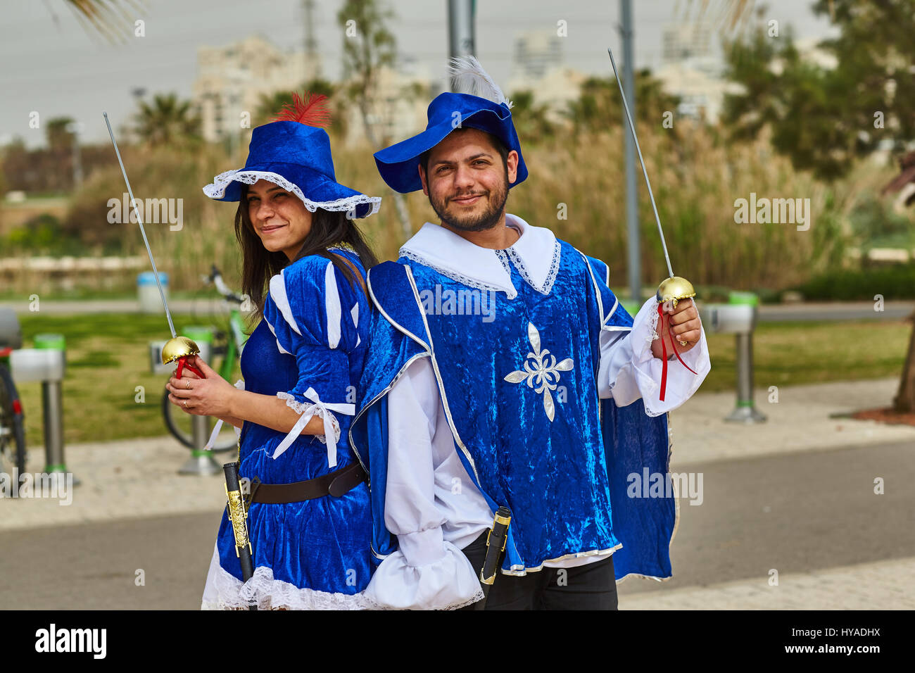 Tel Aviv - 20 February 2017: People wearing costumes in Israel during ...
