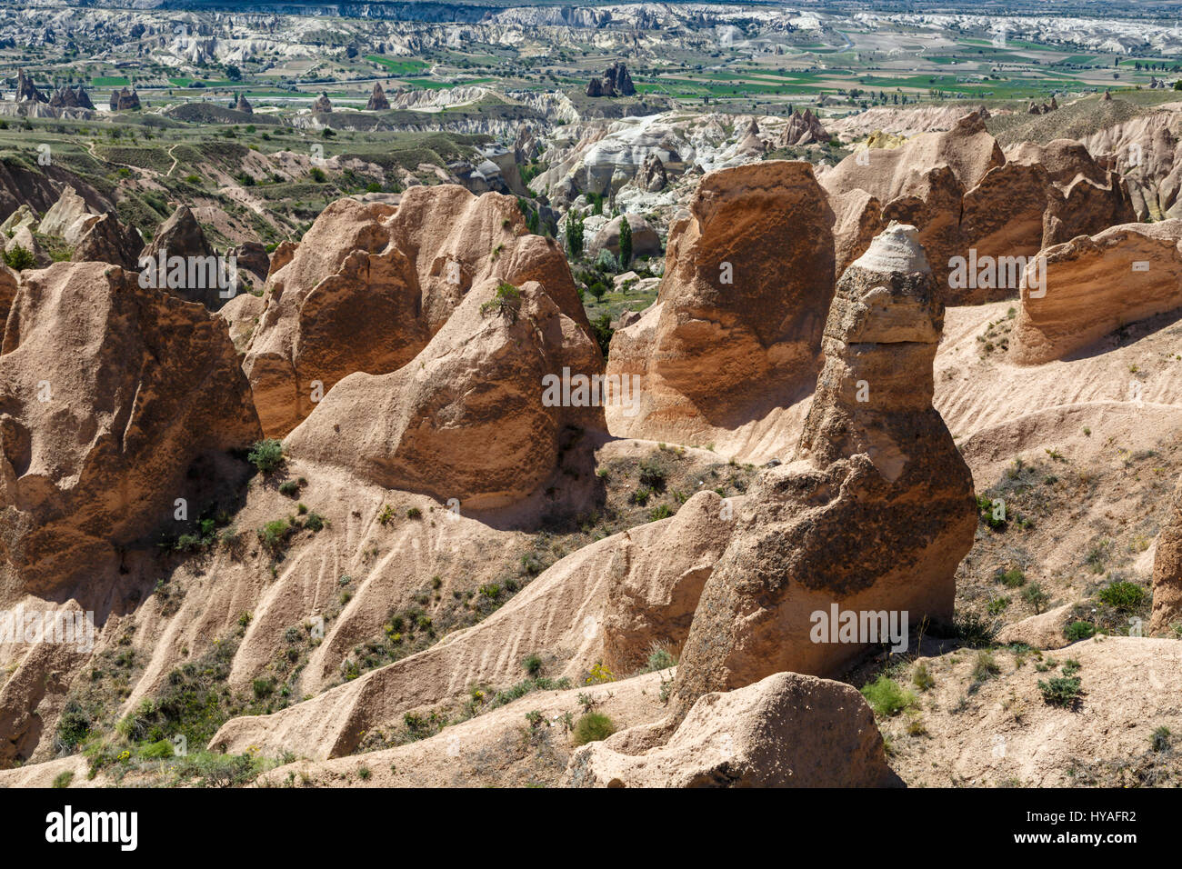 View of famous Red Valley with sandy fairy chimneys and tufa stones in ...
