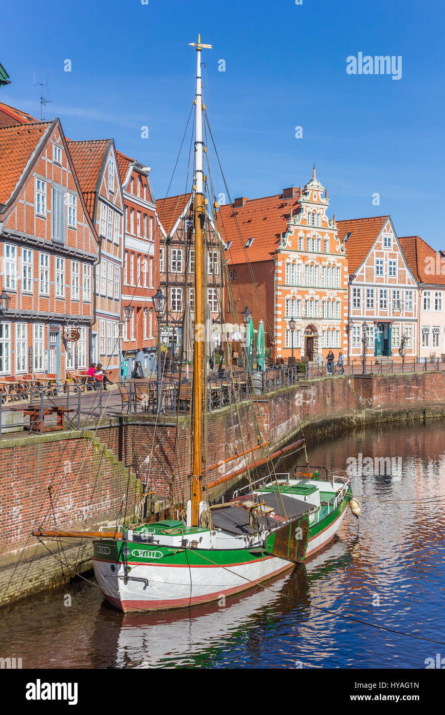 Historical sailing ship in the old harbor of Stade, Germany Stock Photo ...