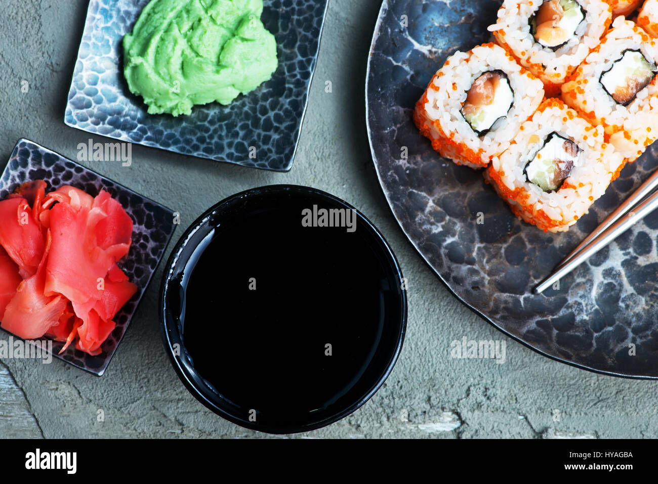 sushi with fresh fresh fish on the board Stock Photo - Alamy