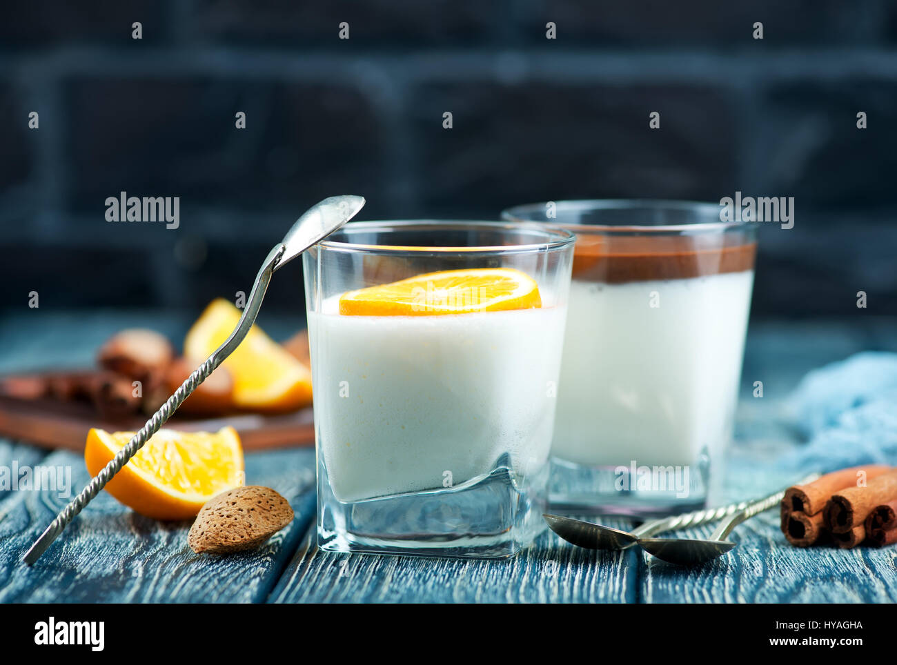 milk desert with chocolate and aroma spice Stock Photo - Alamy