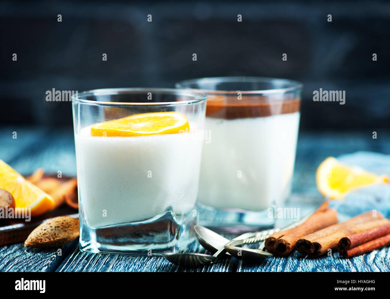 milk desert with chocolate and aroma spice Stock Photo - Alamy