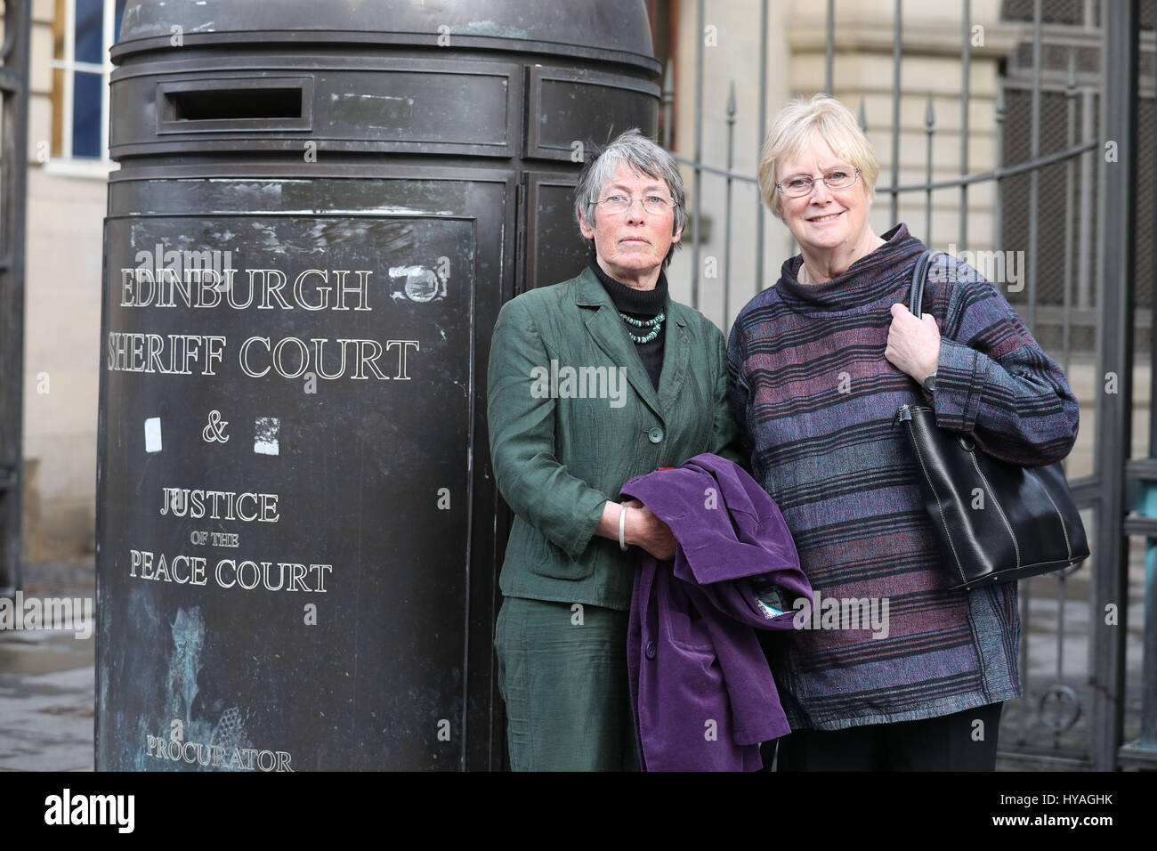 Carol Rohan Beyts, with Sue Edwards (right) outside Edinburgh Sheriff ...