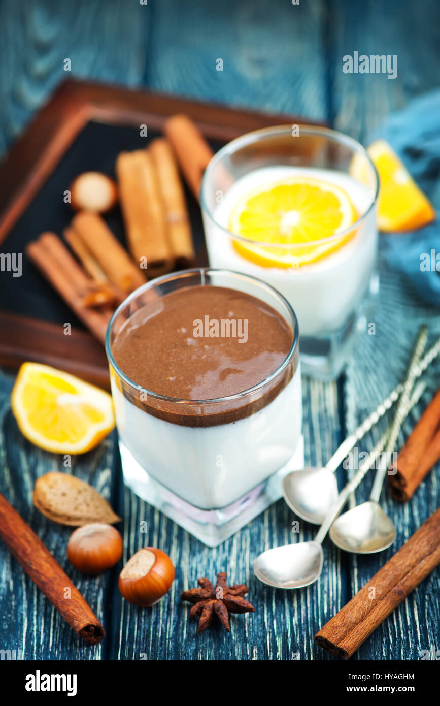 milk desert with chocolate and aroma spice Stock Photo - Alamy