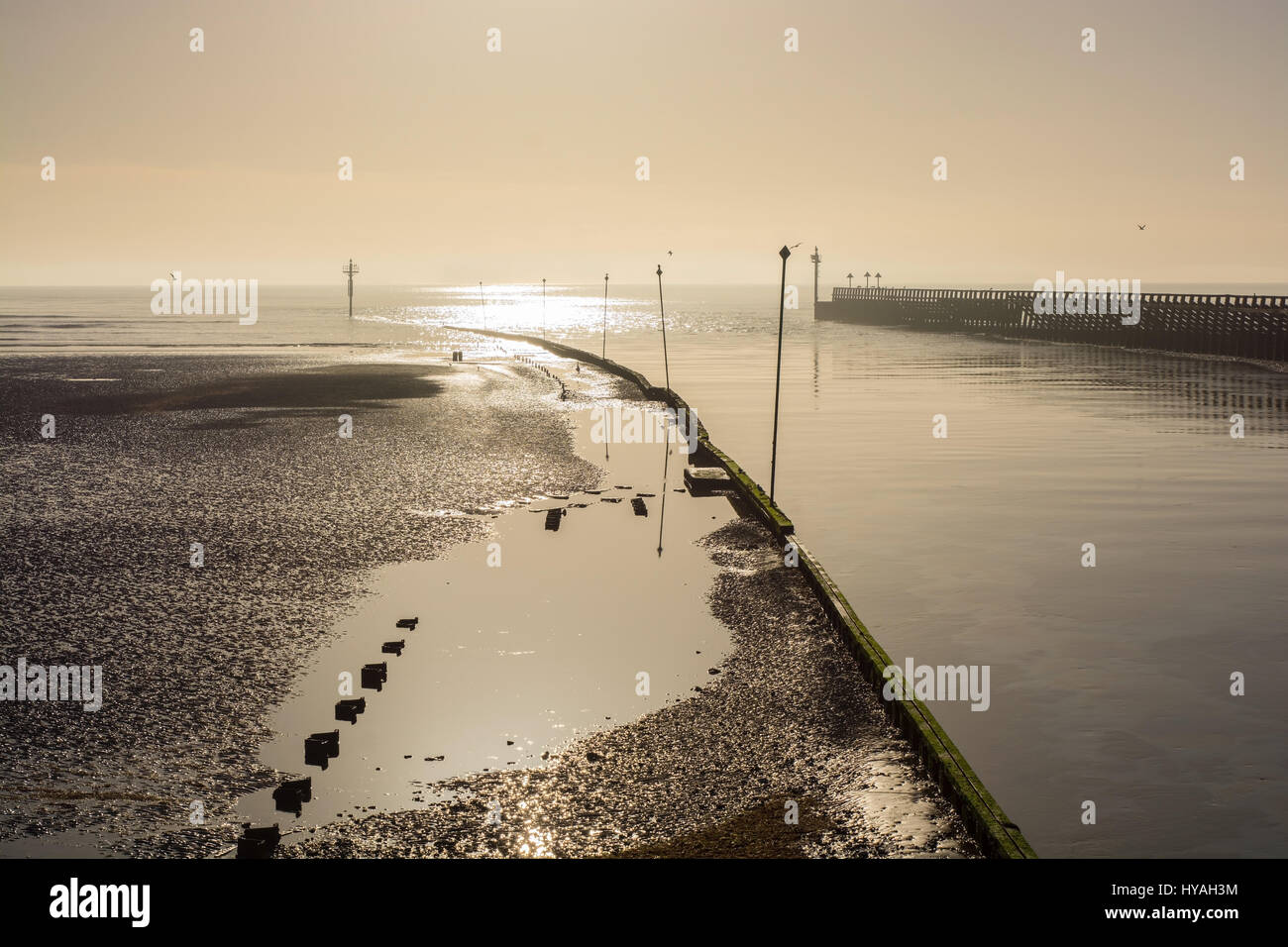Entrance to harbour at Littlehampton in West Sussex, England ...