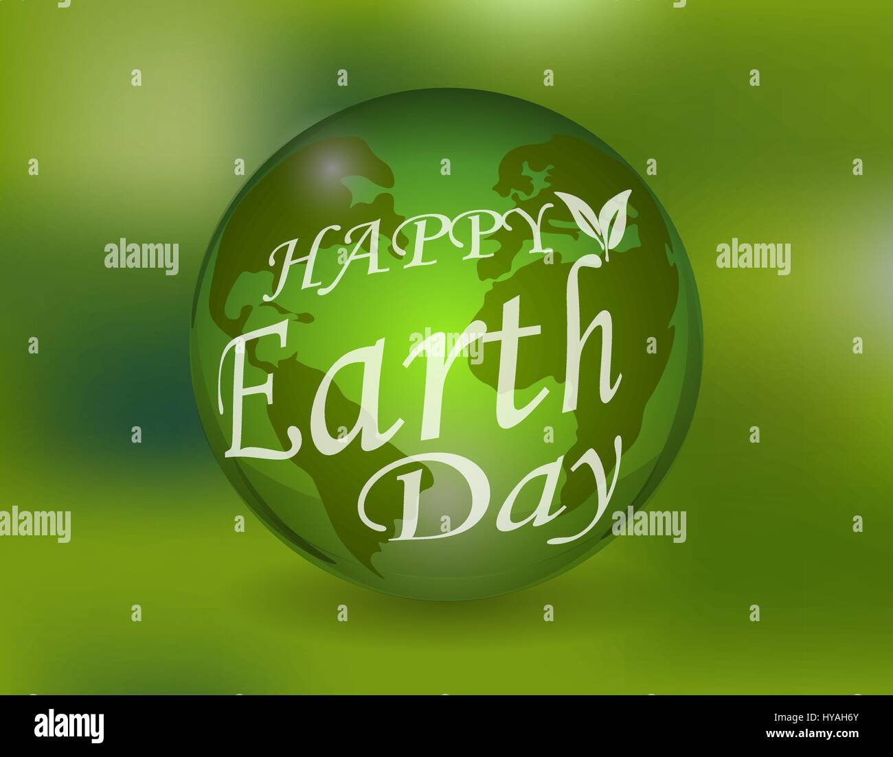 An inscription with the wish of Happy Earth Day on the globe. Green eco ...