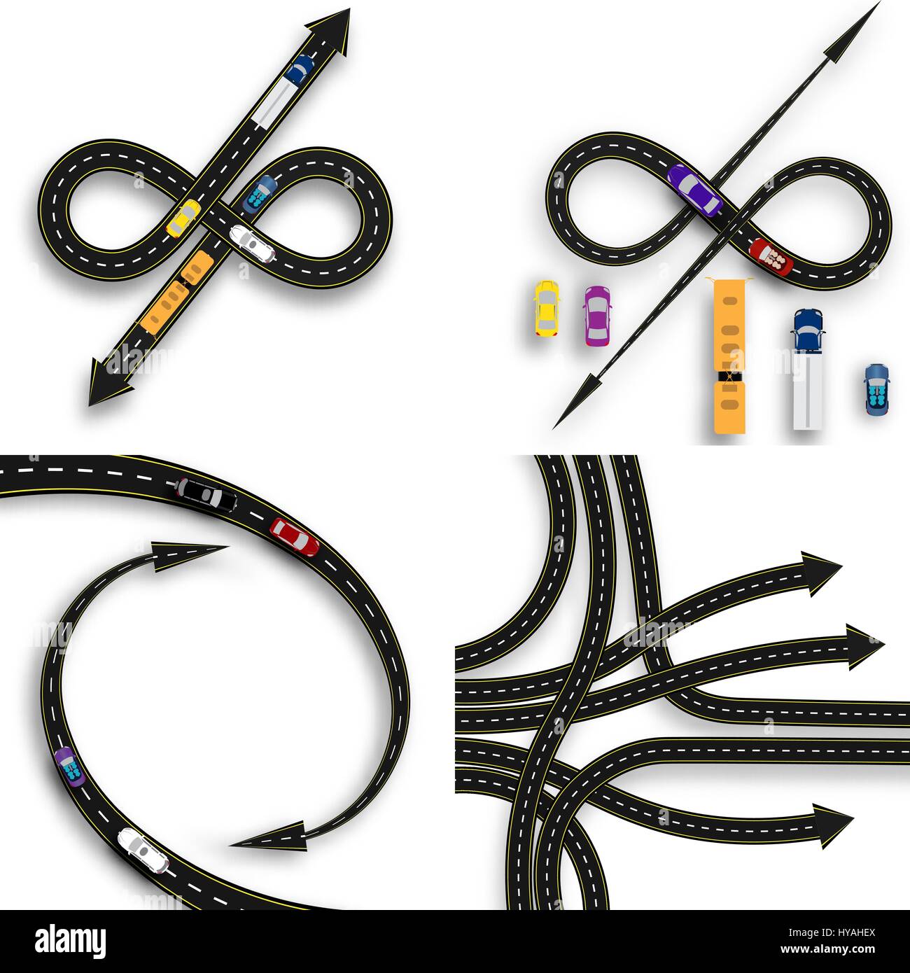 A set of winding roads with arrows pointing directions. Movement of ...