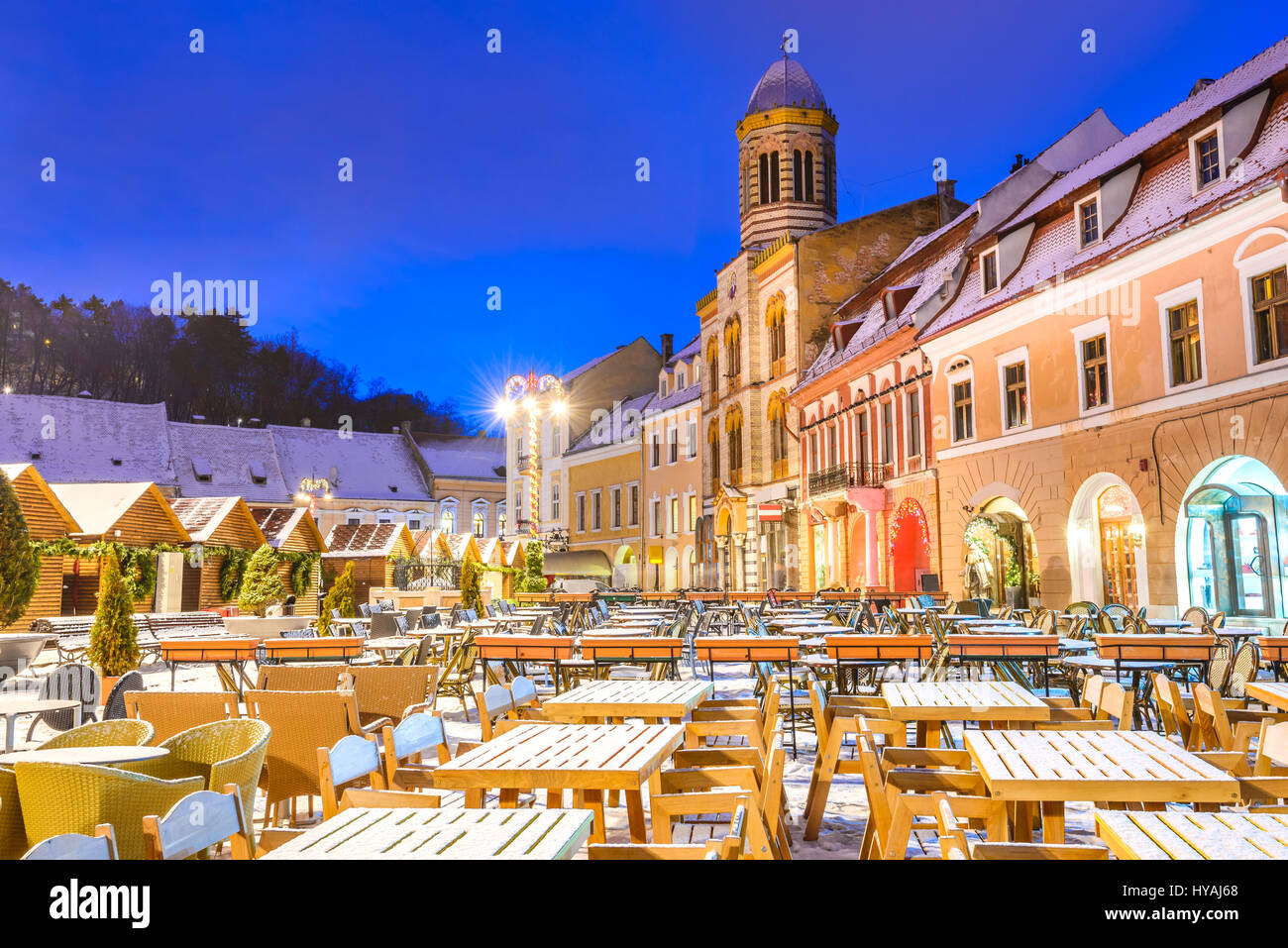 Brasov, Romania. Christmas Market in Main Square, with Xmas Tree and ...