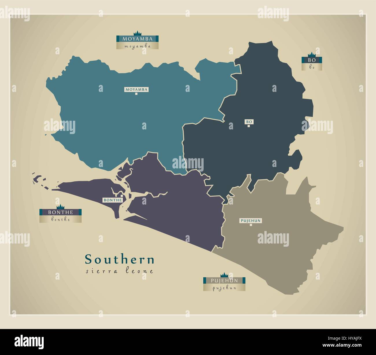 Modern Map - Southern Province Districts detailed SL Stock Vector Image ...