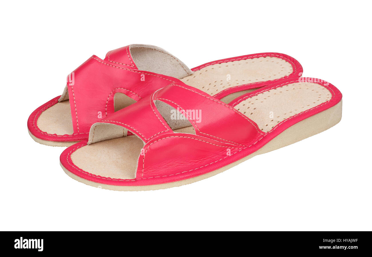 Pink slippers made of leather isolated on white background Stock Photo ...