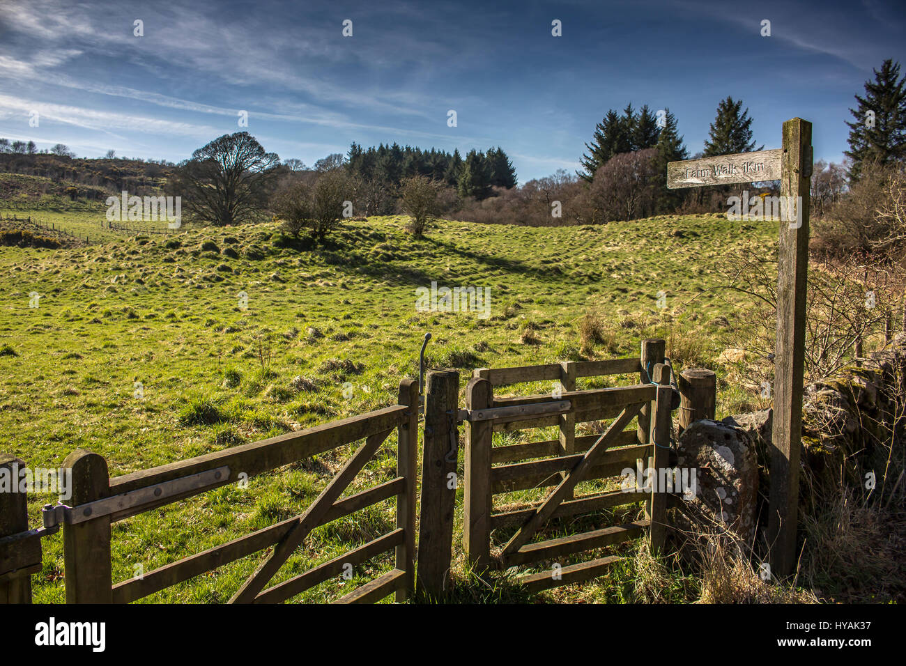 A country walk with a footpath signpost taken near Colvend, Dumfries ...