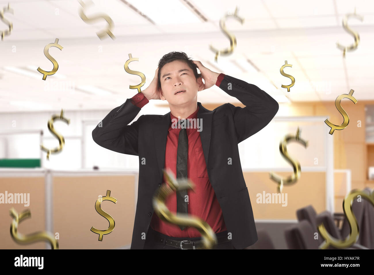 Worried asian businessman for paying tax budget on the office Stock ...
