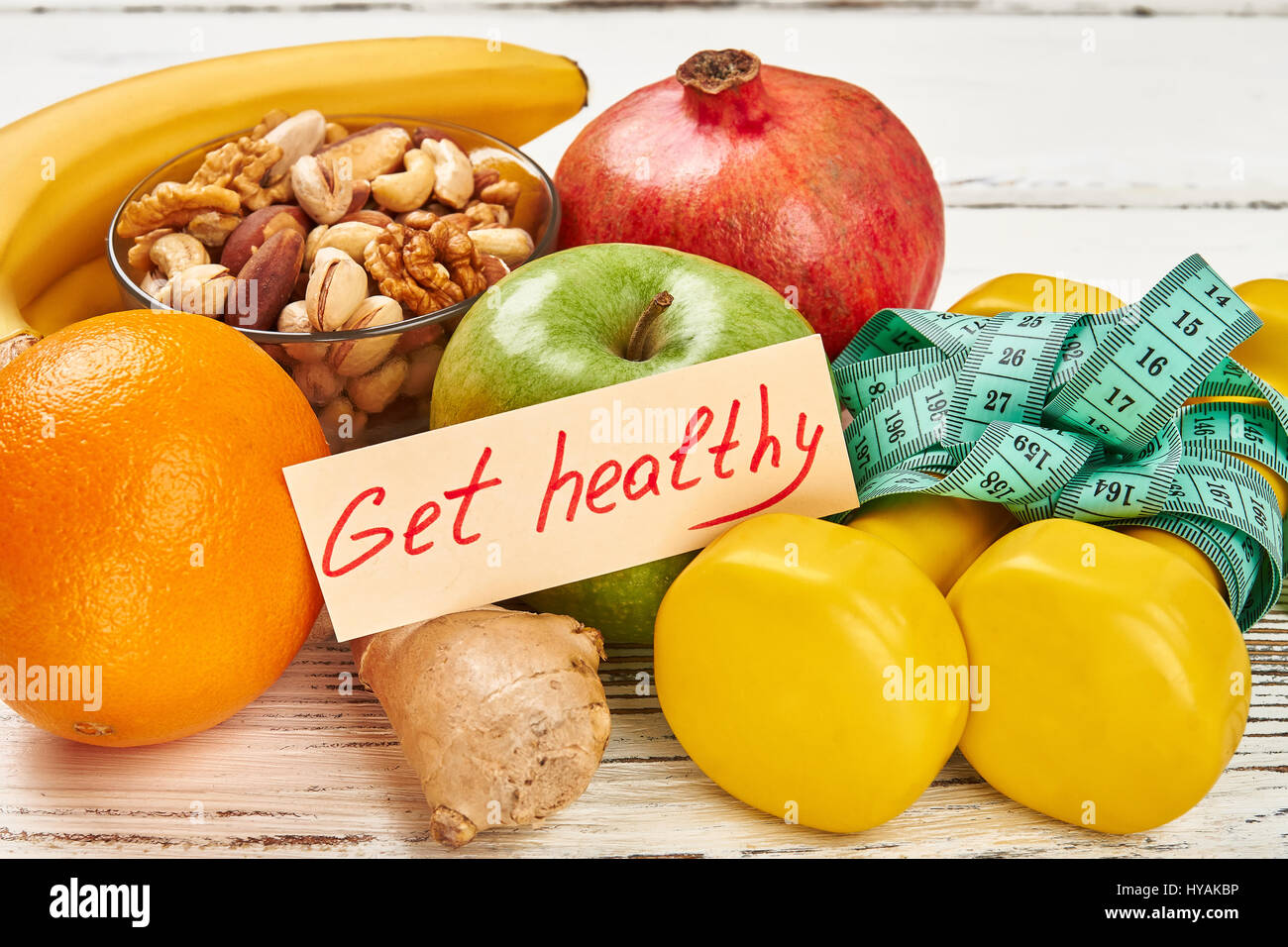 Get healthy card and fruits. Simple way to live better Stock Photo - Alamy